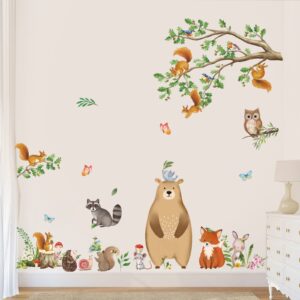 decalmile woodland animals wall decals bundle with squirrels on branch wall stickers baby nursery kids bedroom daycare wall decor