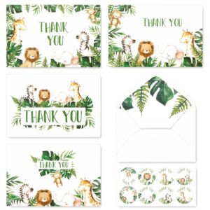 anydesign 32 safari jungle thank you cards with envelopes stickers forest wild animals greenery greeting note cards gratitude card pack for kids baby girls boy birthday baby shower party supplies