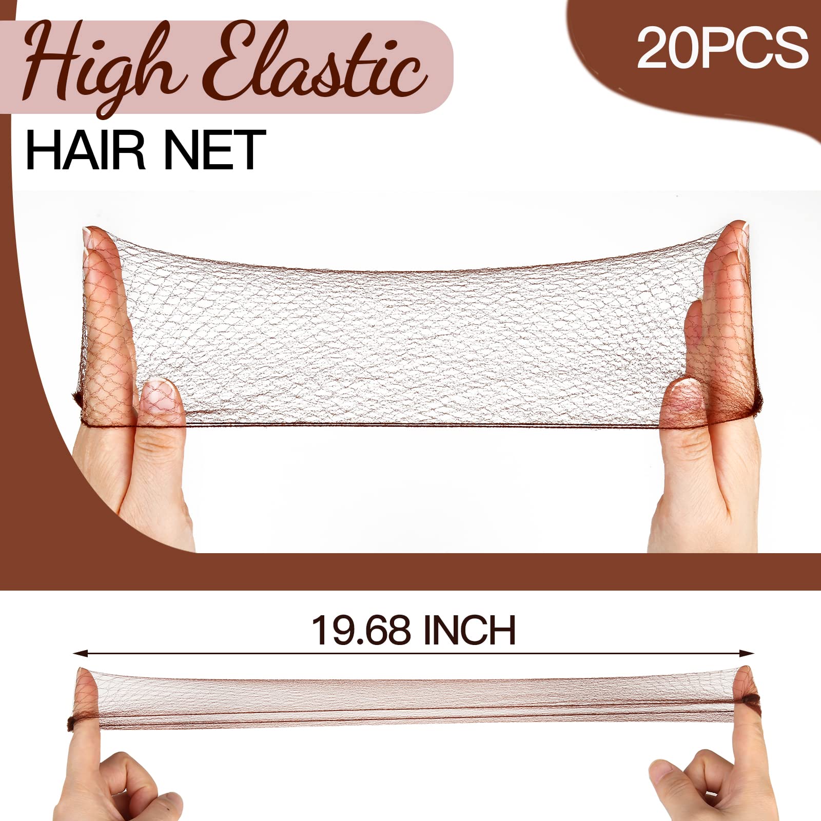 Fandamei Hair Accessories Set: 20PCS Mesh Hair Nets Invisible and 40PCS U Shaped Hair Pins for Women, Girls, Ballet Bun Maker & Dance (Hair Nets- 20 inch(50cm), Hair Pins- 2.4 inch(6cm)), Brown