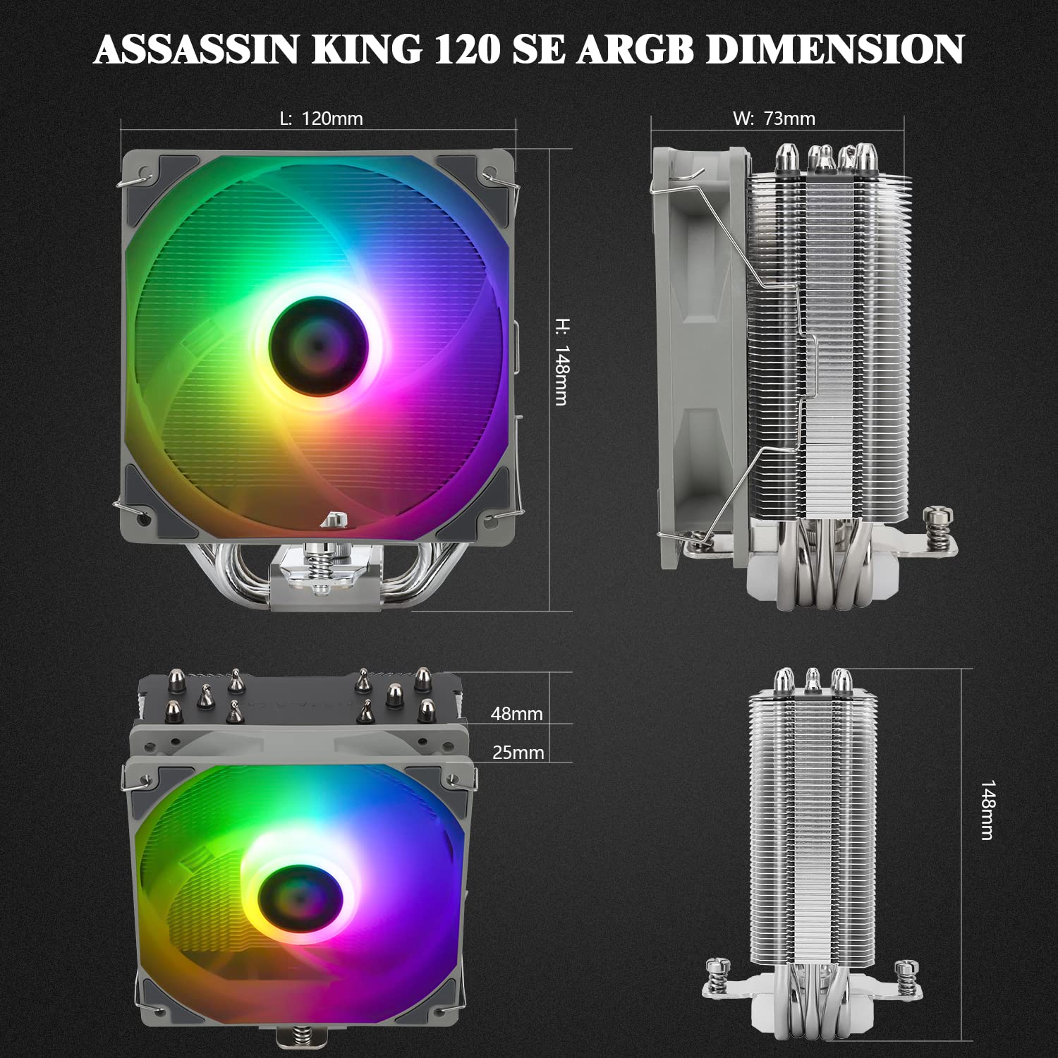 Thermalright Assassin King 120 SE ARGB CPU Air Cooler, AK120 SE ARB, 5 Heatpipes, TL-C12C-S PWM Quiet Fan CPU Cooler with S-FDB Bearing, for AMD AM4/AM5/Intel LGA1700/1150/1151/1200