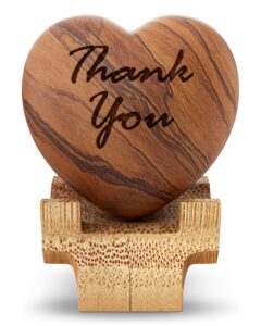 thank you gifts for women or men - engraved olive wood heart with bamboo stand - appreciation gifts for coworkers, employees, caregiver, doctor, nurse, teacher, therapist, mentor, hostess, friends