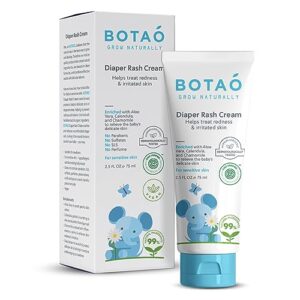 botao baby's natural diaper cream | organic diaper cream ewg verified | naturally soothes baby rashes | baby zinc ointment natural | for sensitive skin with aloe vera & calendula, 2.5oz