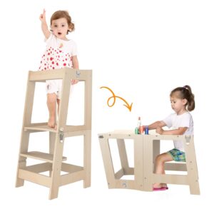 xihatoy standing tower for kids kitchen tower for toddlers child stool helper folded step-up toddler helper (natural)