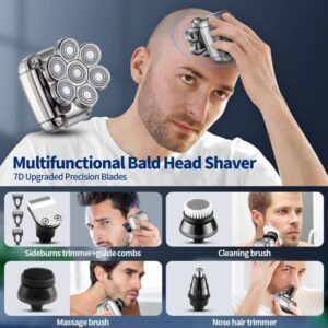 ROZIAPRO Bald Head Shavers for Men Waterproof Electric Rechargeable Balding Head Shaver Professional Anti-Pinch Shave Bald Head Wet&Dry Rotary Close Razor with Replaceable Grooming Shaving Heads