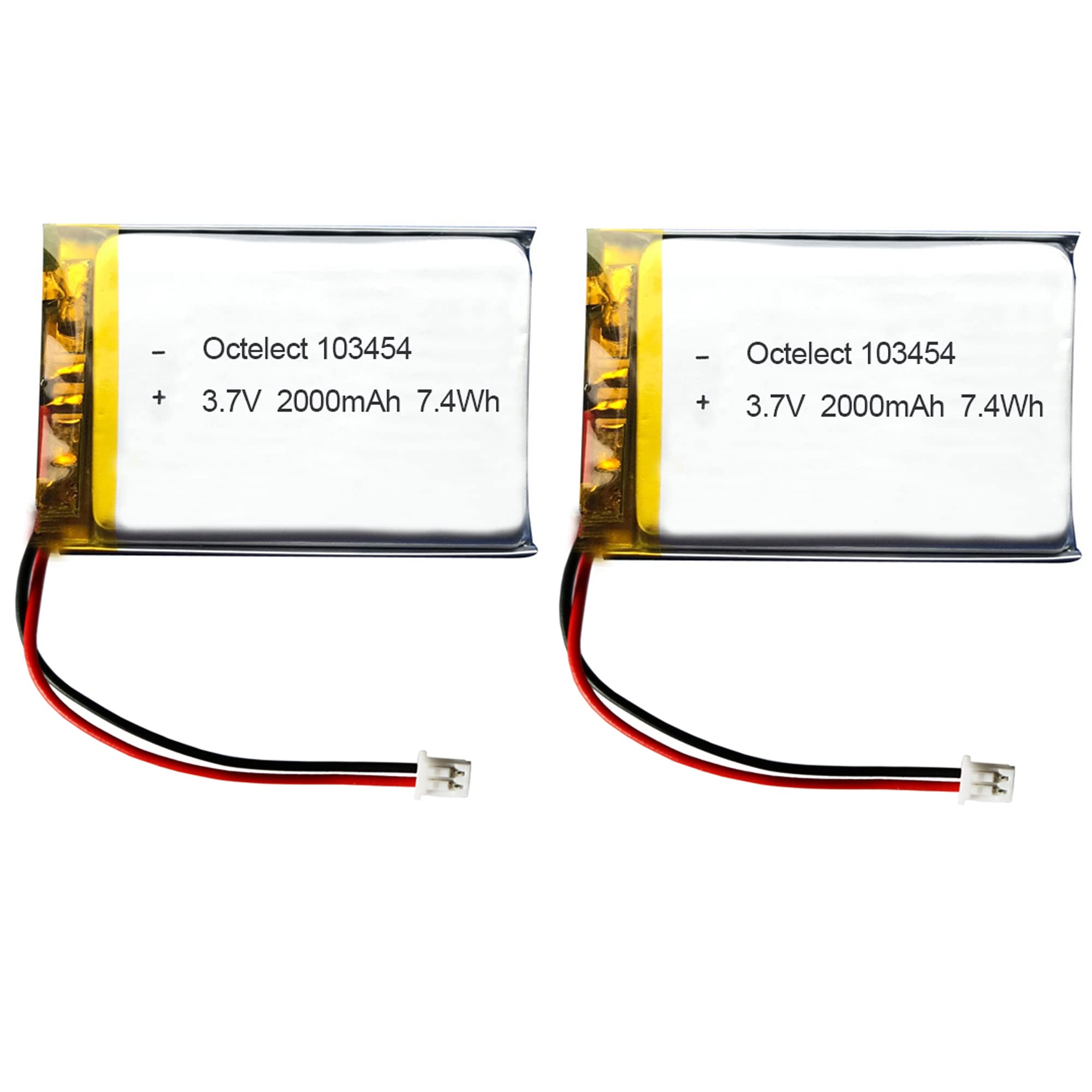 RAEWSTCO Octelect 3.7V Lithium ion Polymer Battery 2000mAh 103454 Lipo Battery Rechargeable Lithium Polymer ion Battery with JST Connector