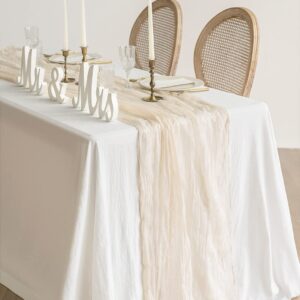 Ling's Moment 10Ft Ivory Table Runner Cheesecloth Beige Cream White Table Runner Gauze Semi-Sheer Tablecloth for Wedding Party Bridal Shower Boho Table Decor…