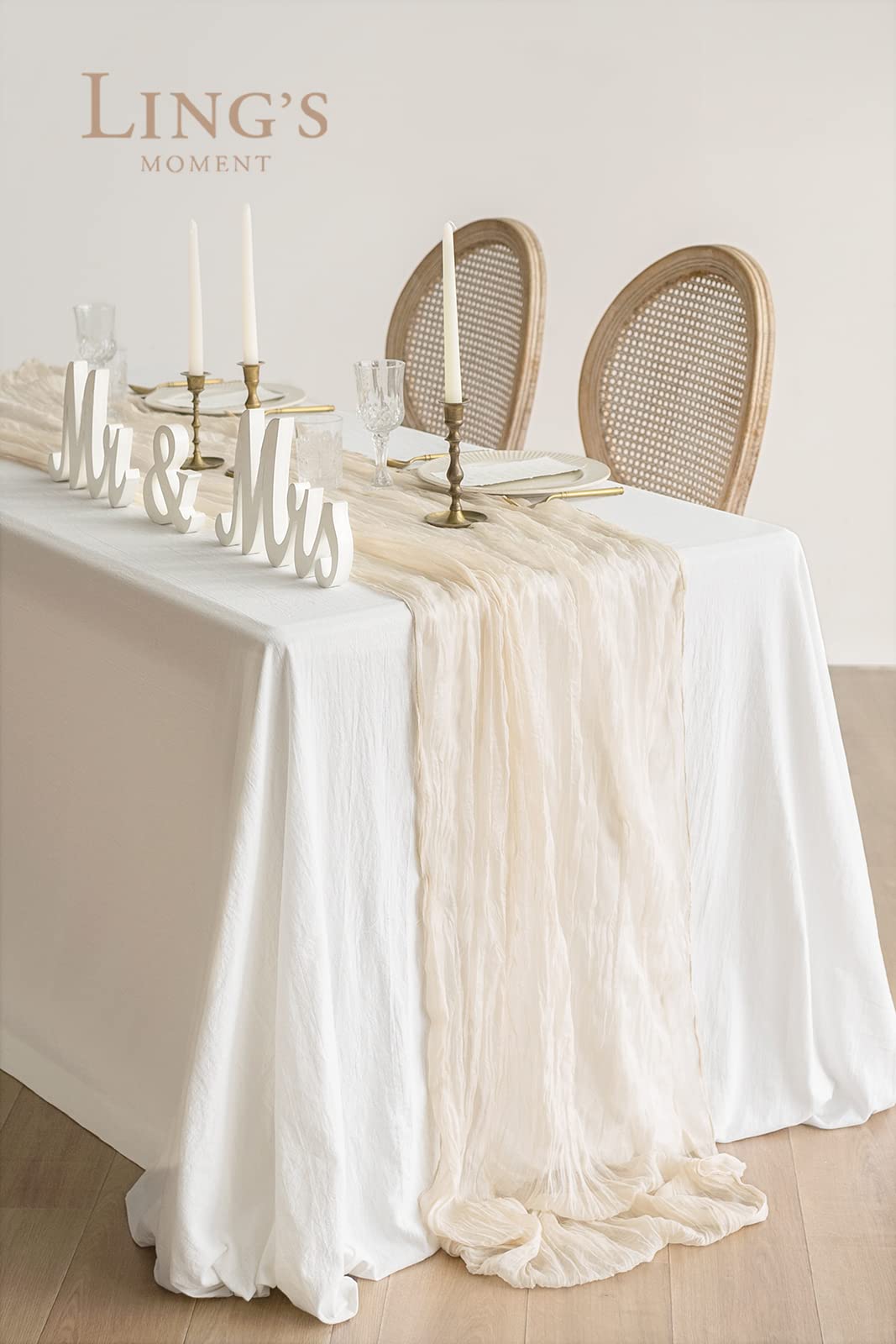 Ling's Moment 10Ft Ivory Table Runner Cheesecloth Beige Cream White Table Runner Gauze Semi-Sheer Tablecloth for Wedding Party Bridal Shower Boho Table Decor…