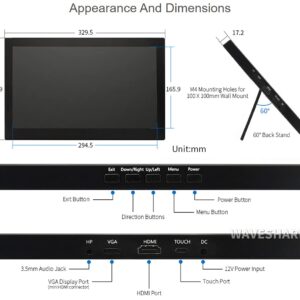 waveshare 13.3inch Capacitive Touch Screen LCD V2 with Case Compatible with Raspberry Pi 4B/3B+/3A+/2B/B+/A+/Zero/Zero W/WH/Zero 2W CM3+/4 1920×1080 Resolution HDMI IPS Supports Jetson Nano/Windows