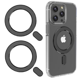 ldsxay universal magsafe ring, 2 pcs magnet sticker magnetic adapter ring compatible with magsafe accessories & wireless charging for iphone 16/15/14/13/12/11 pro max mini, galaxy s24/s23/s22 (black)