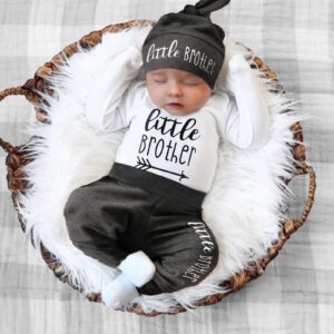 AGAPENG Newborn Boy Outfits Infant Boy Clothes Little Brother Outfit Long Sleeve Romper Pants with Hat Newborn Baby Boy Clothes