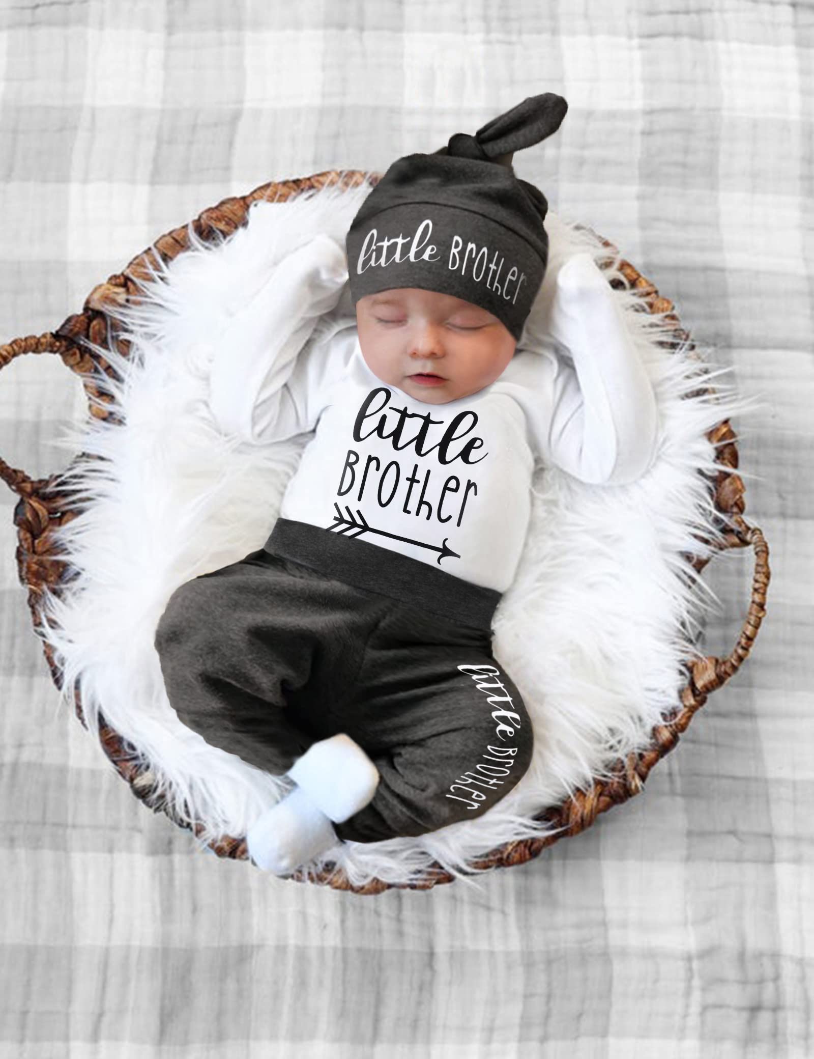 AGAPENG Newborn Boy Outfits Infant Boy Clothes Little Brother Outfit Long Sleeve Romper Pants with Hat Newborn Baby Boy Clothes