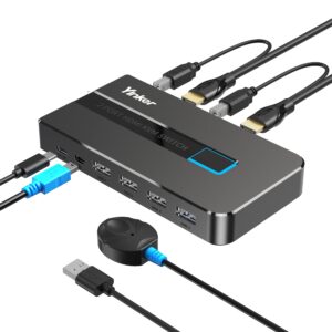 4k hdmi kvm switch 2 port, 4k@60hz usb kvm switch for 2 computers 1 monitor, w/2 kvm cables & wired selector & 4 usb 2.0 hubs