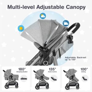 BABY JOY 2 in 1 Convertible Baby Stroller, High Landscape Baby Stroller w/Reversible Seat, Removable Footmuff, Adjustable Backrest & Canopy, Foldable Infant Pram Stroller for 0-36 Months Babies, Gray