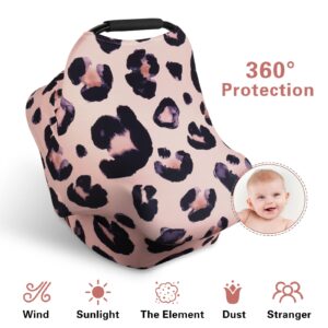 Metplus Car Seat Covers for Babies, Multi Use Infant Carseat Canopy, Stretchy Baby Carrier Cover, Soft Breathable Nursing Cover for Breastfeeding, Newborn Boy Girl Shower Gifts, Leopard