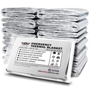 everlit survival emergency mylar thermal blanket, foil space blanket designed for nasa, body warmer blanket for outdoor, first aid, camping gear, hiking travel (silver, 12 pack)