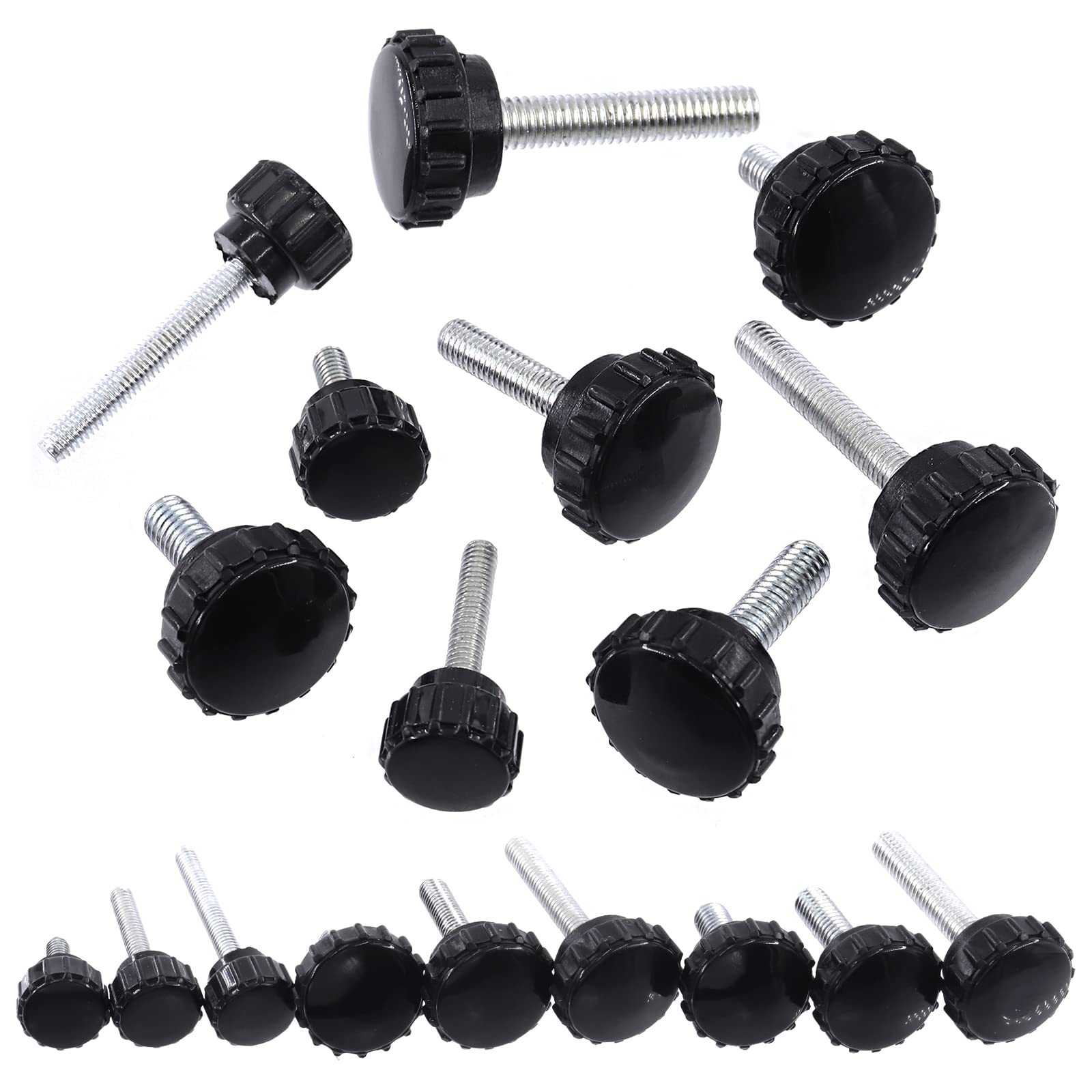 Swpeet 20Pcs M6 x 30mm Black Round Male Thread Knurled Clamping Knobs Grip Thumb Screw Assortment Kit, Knurled Handle Bolts Grip for Quick Remove Screws Clamping Screws