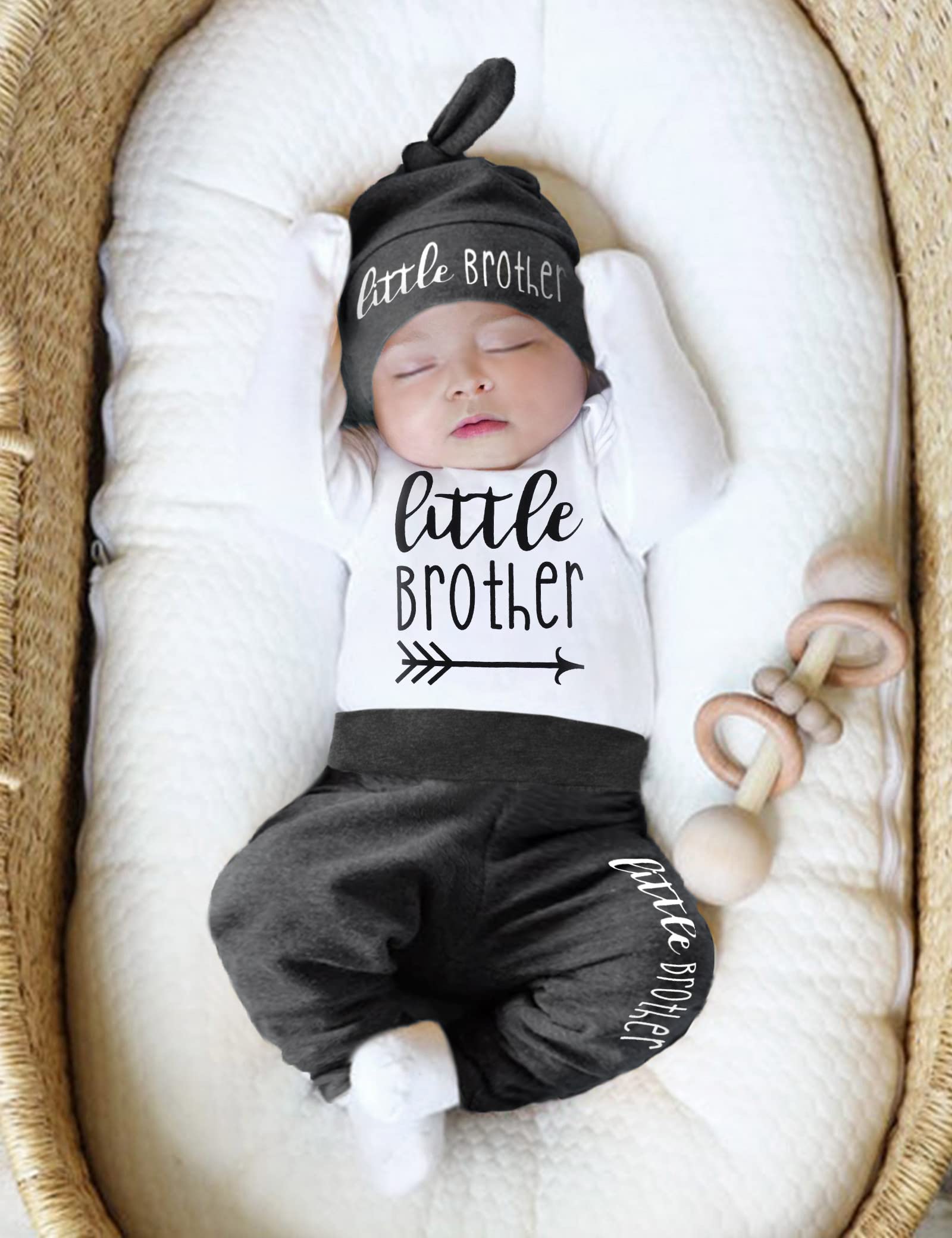 AGAPENG Newborn Boy Outfits Infant Boy Clothes Little Brother Outfit Long Sleeve Romper Pants with Hat Newborn Baby Boy Clothes