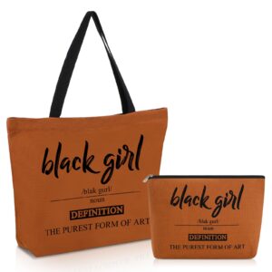 coume 2 pcs black girl definition canvas tote bags juneteenth day gift brown makeup bag set the purest form of art blk with zipper travel trip toiletry bags for women shopping school