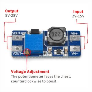 OSOYOO 10PCS MT3608 DC-DC Step Up Boost Converter Module 2A Adjustable Voltage Regulator Board Input Voltage 2.5V-15V to 5V-20V Output Voltage for Arduino