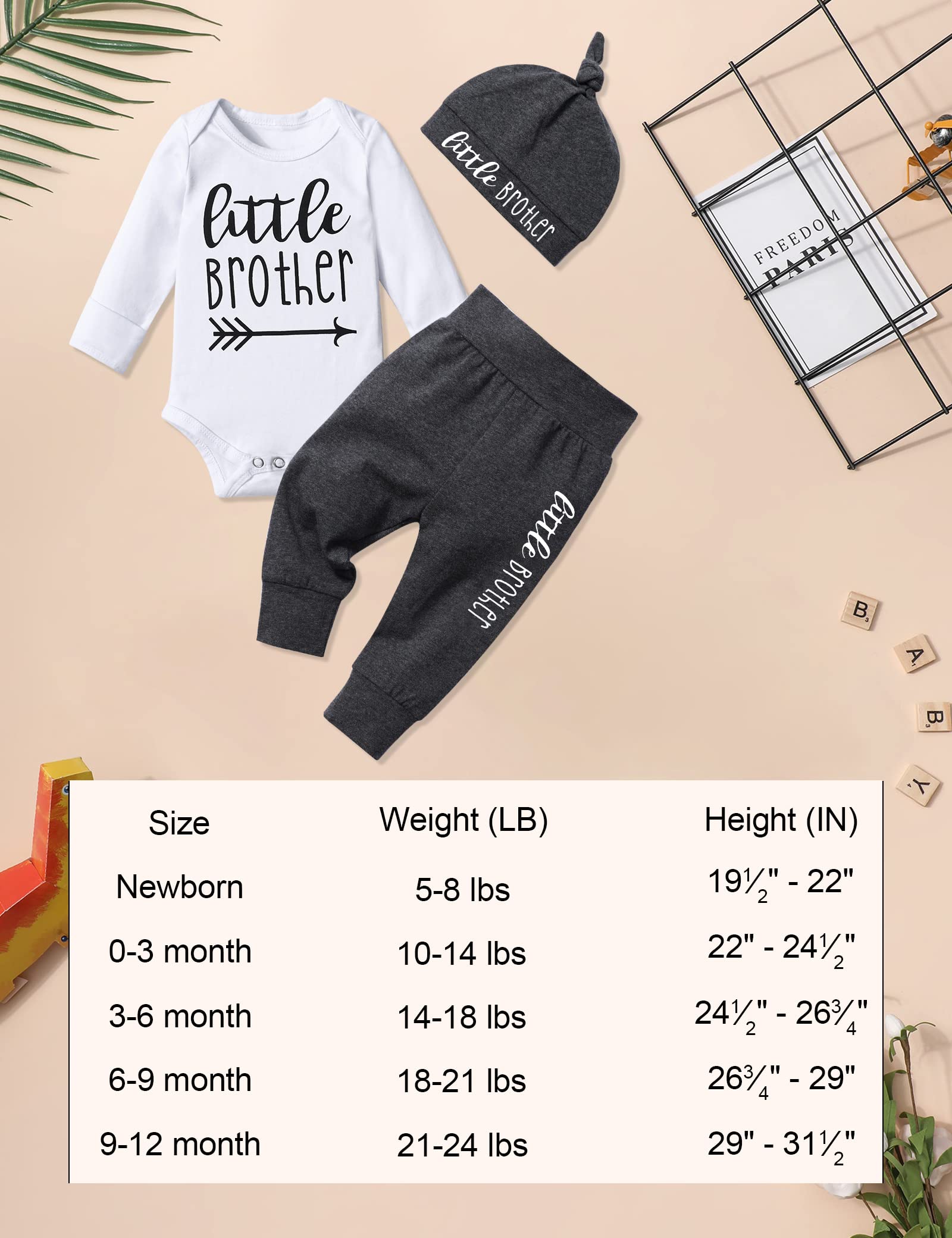 AGAPENG Newborn Boy Outfits Infant Boy Clothes Little Brother Outfit Long Sleeve Romper Pants with Hat Newborn Baby Boy Clothes