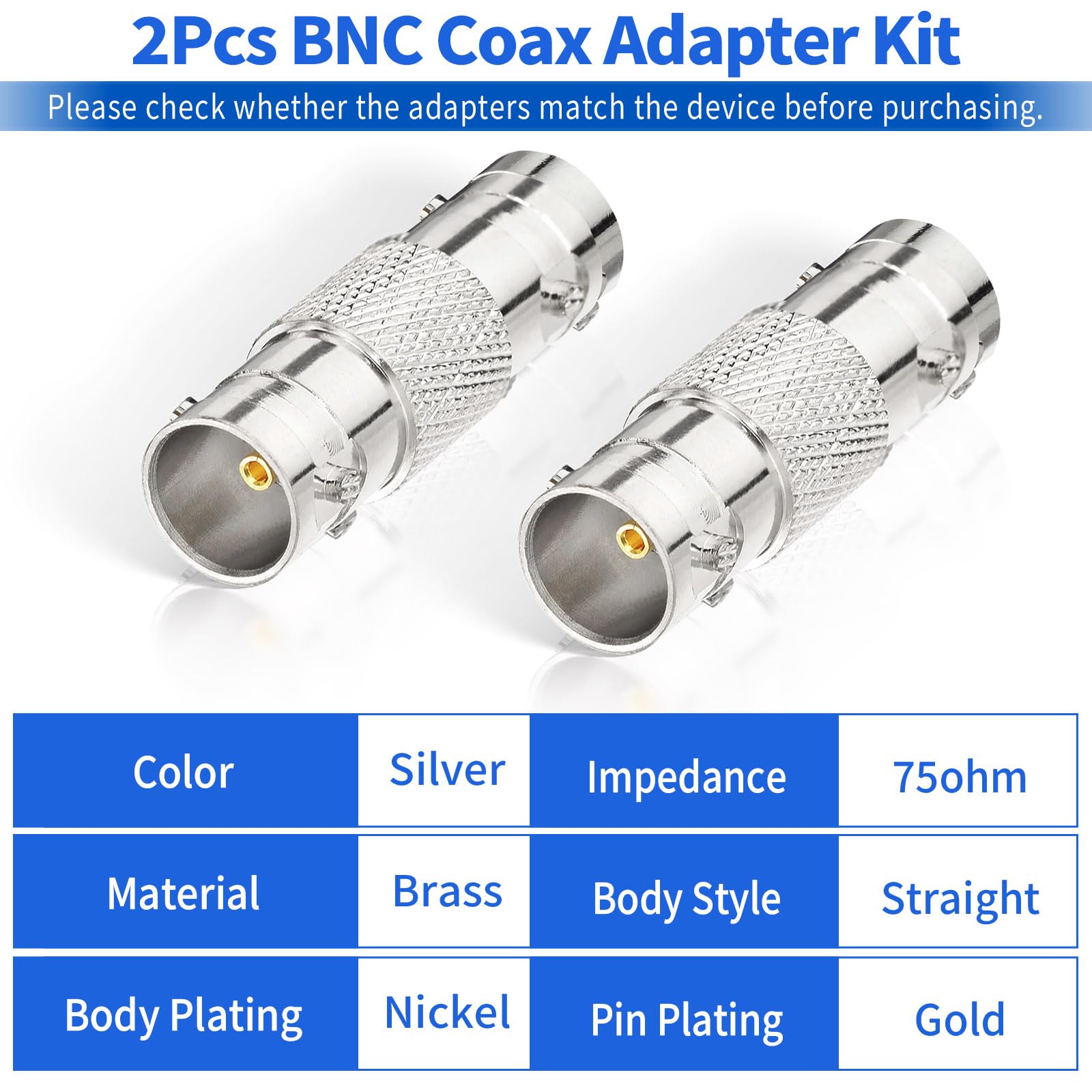 Superbat BNC Adapter 75 Ohm SDI Connector BNC Female to Female Barrel Connector for HD-SDI/3G-SDI/4K/8K SDI Video Camera Cable (2Pcs)