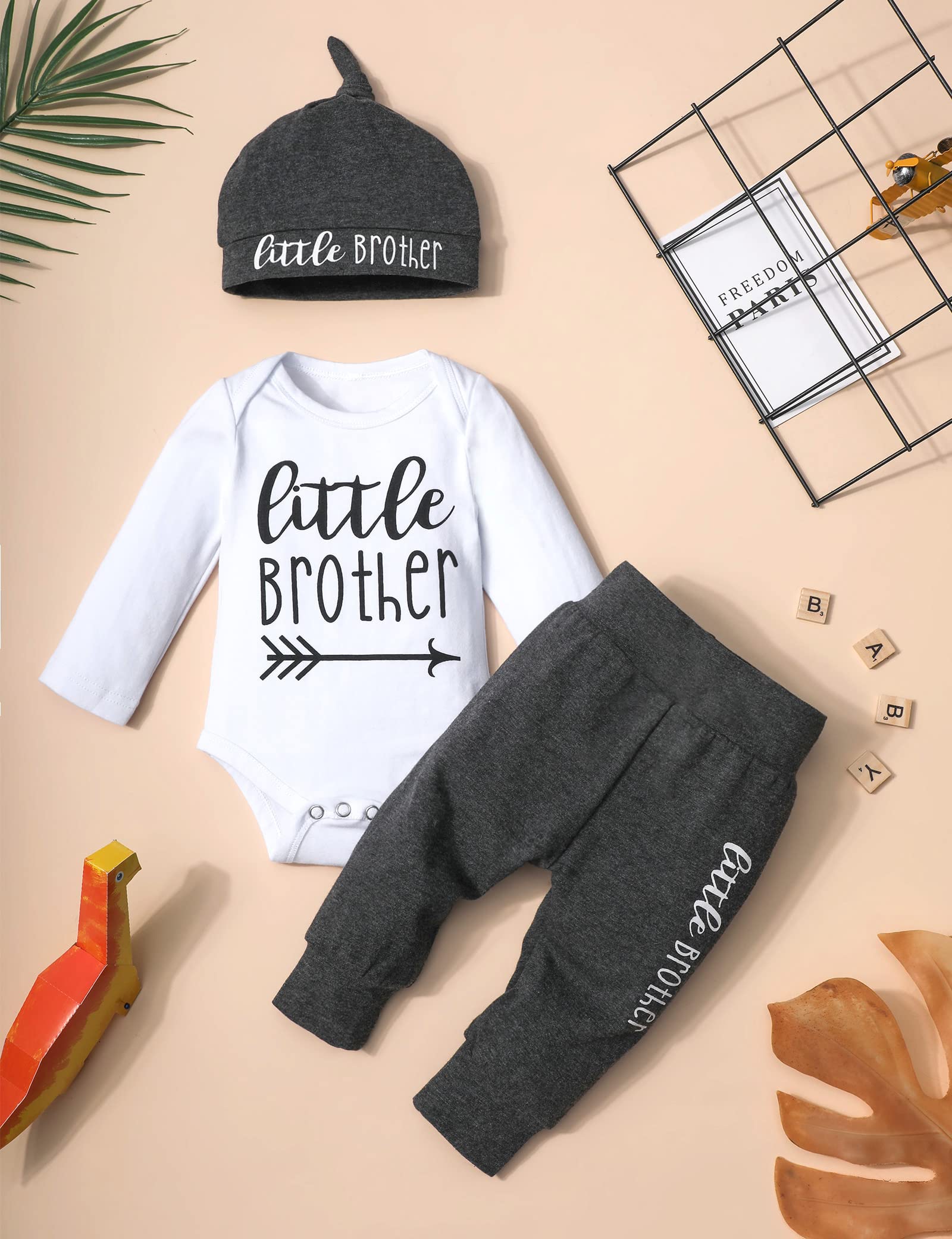 AGAPENG Newborn Boy Outfits Infant Boy Clothes Little Brother Outfit Long Sleeve Romper Pants with Hat Newborn Baby Boy Clothes