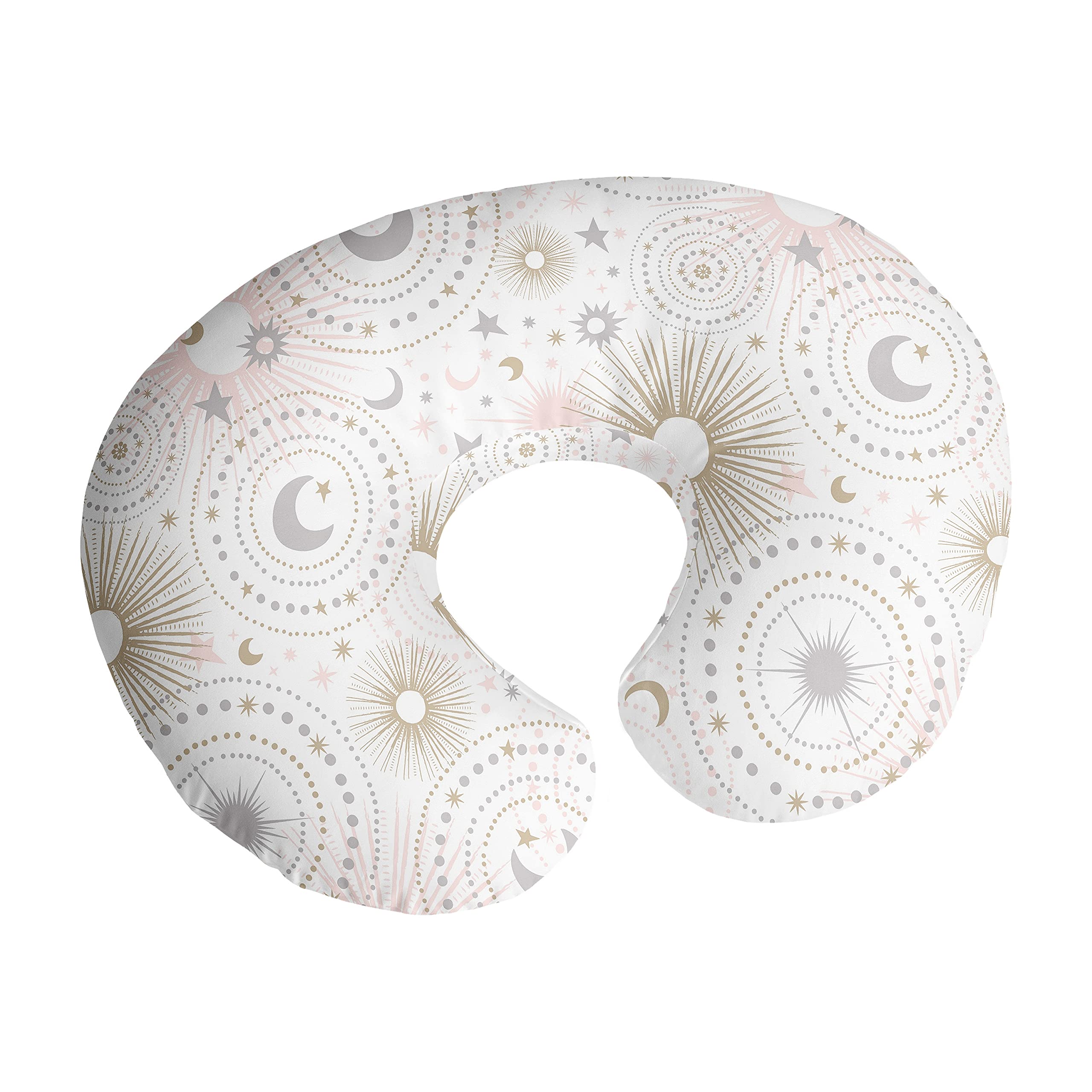 Sweet Jojo Designs Star and Moon Nursing Pillow Cover Breastfeeding Pillowcase for Newborn Infant Bottle or Breast Feeding (Pillow NOT Included) - Blush Pink Gold and Grey Celestial Sky Stars