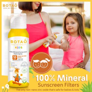 BOTAO Kid’s Mineral Zinc Oxide Sunscreen Foam Spray: SPF50 Broad Spectrum UVA UVB, Children or Kid’s for sensitive skin, Sunburn Protection, Zinc Oxide, 3.4 Oz (1-Pack)