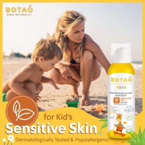 BOTAO Kid’s Mineral Zinc Oxide Sunscreen Foam Spray: SPF50 Broad Spectrum UVA UVB, Children or Kid’s for sensitive skin, Sunburn Protection, Zinc Oxide, 3.4 Oz (1-Pack)