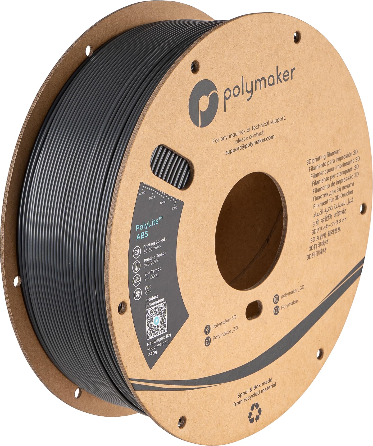 Polymaker ABS Filament 1.75mm Dark Grey, ABS 3D Printer Filament 1.75mm Heat Resistant 1kg - PolyLite ABS 3D Printing Filament 1.75mm, Strong & Durable, Dimensional Accuracy +/- 0.03mm