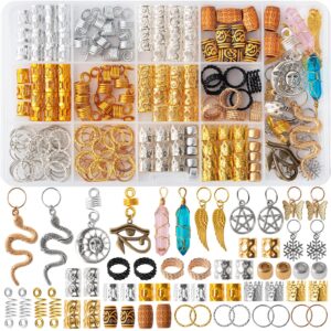 200pcs hair beads jewelry, dreadlocks gem crystal charms, metal coils rings, gold and silver pendants,braid cuffs,clips,loc tube bead braid accessories for braids decoration