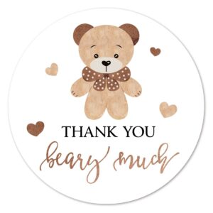 brown bear thank you stickers, 2 inch bear boy or girl baby shower birthday party labels 40-pack