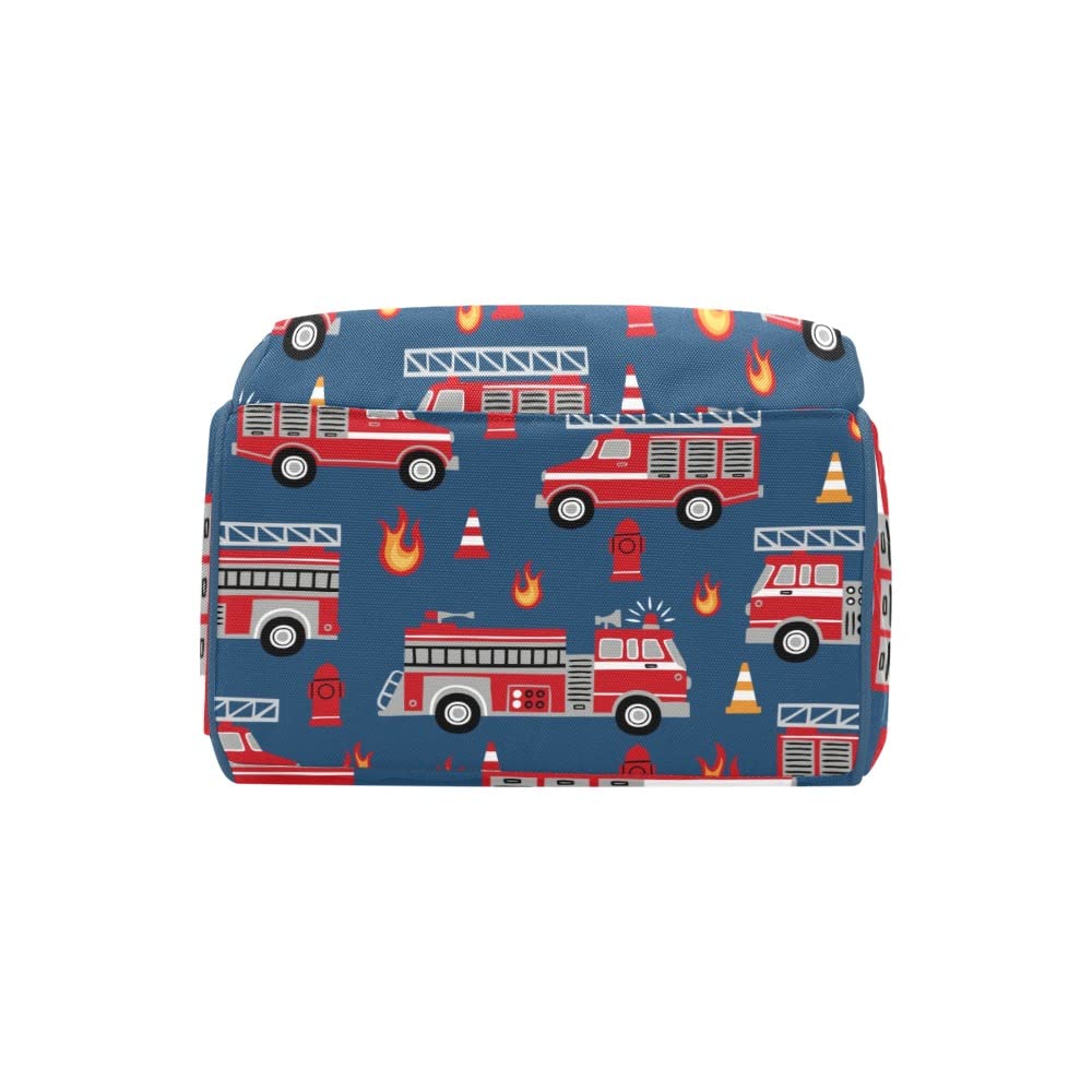 Liveweike Fire Trucks Car Dark Blue Personalized Diaper Bag Backpack Custom Name Daypack Large Mommy Bags for Teen Girl Boy Student