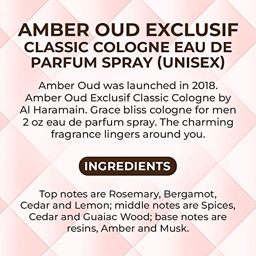 Amber oud exclusif classic cologne eau de parfum spray (unisex) grace bliss cologne for men 2 oz eau de parfum spray≤popular≥