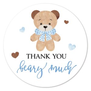 blue bear thank you stickers, 2 inch bear boy baby shower birthday party labels 40-pack