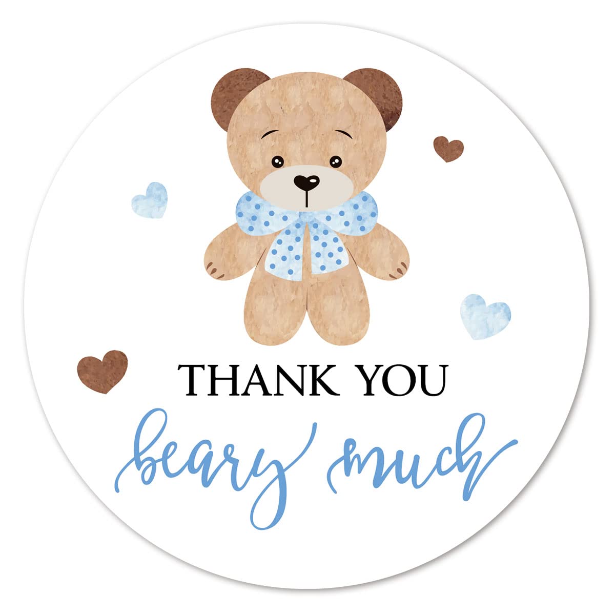 Blue Bear Thank You Stickers, 2 Inch Bear Boy Baby Shower Birthday Party Labels 40-Pack