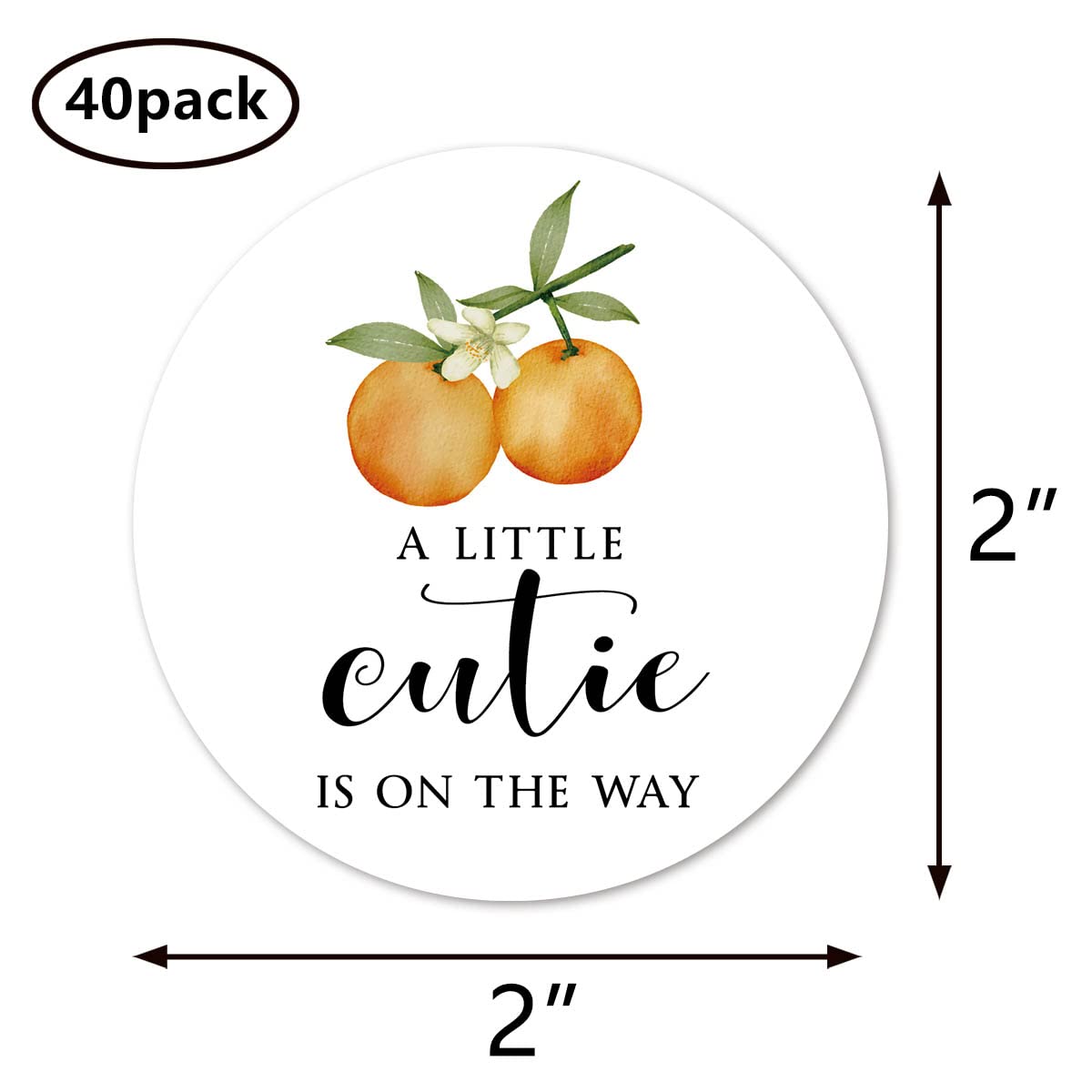 Orange a Little Cutie Is On The Way Stickers, 2inch Baby Shower Party Labels 40-Pack