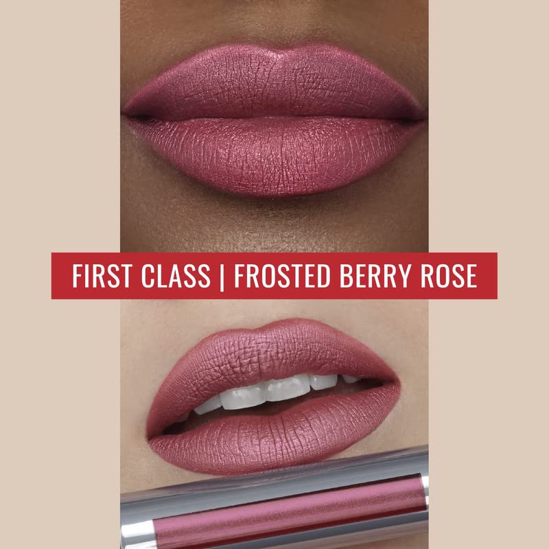 Runway Rogue Silk Glam Liquid Lipstick, Long Wear Frosted Berry-Rose Lipstick, ‘First Class’