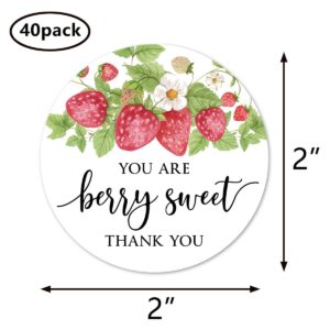 Strawberry Thank You Stickers, 2 Inch Sweet Baby Shower Birthday Party Favor Labels 40-Pack