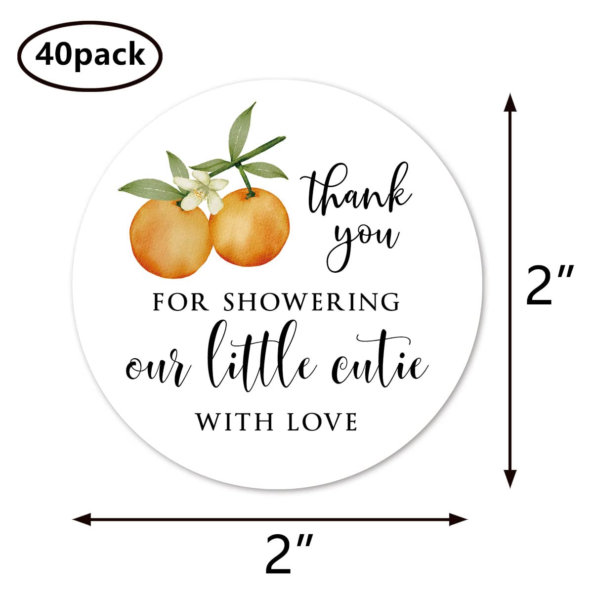 Orange Thank Showering Little Cutie Stickers, 2inch Baby Shower Party Labels 40-pack