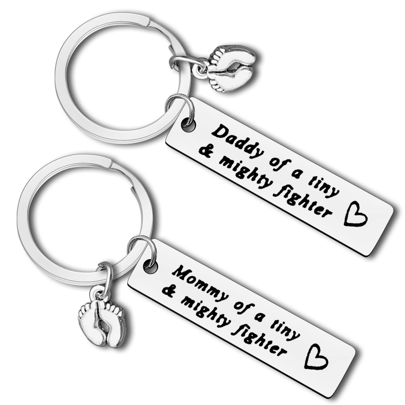 NICU Dad NICU Mom Gift Mommy Daddy of A Tiny Mighty Fighter Keychain Set NICU Parents Gift New Born Gift Preemie Baby Gift Mothers Father's Day Gift for New Dad Mom Neonatal Intensive Care Unit Gift