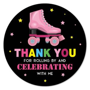 roller skating thank you stickers, 2 inch baby shower birthday party favor labels 40-pack