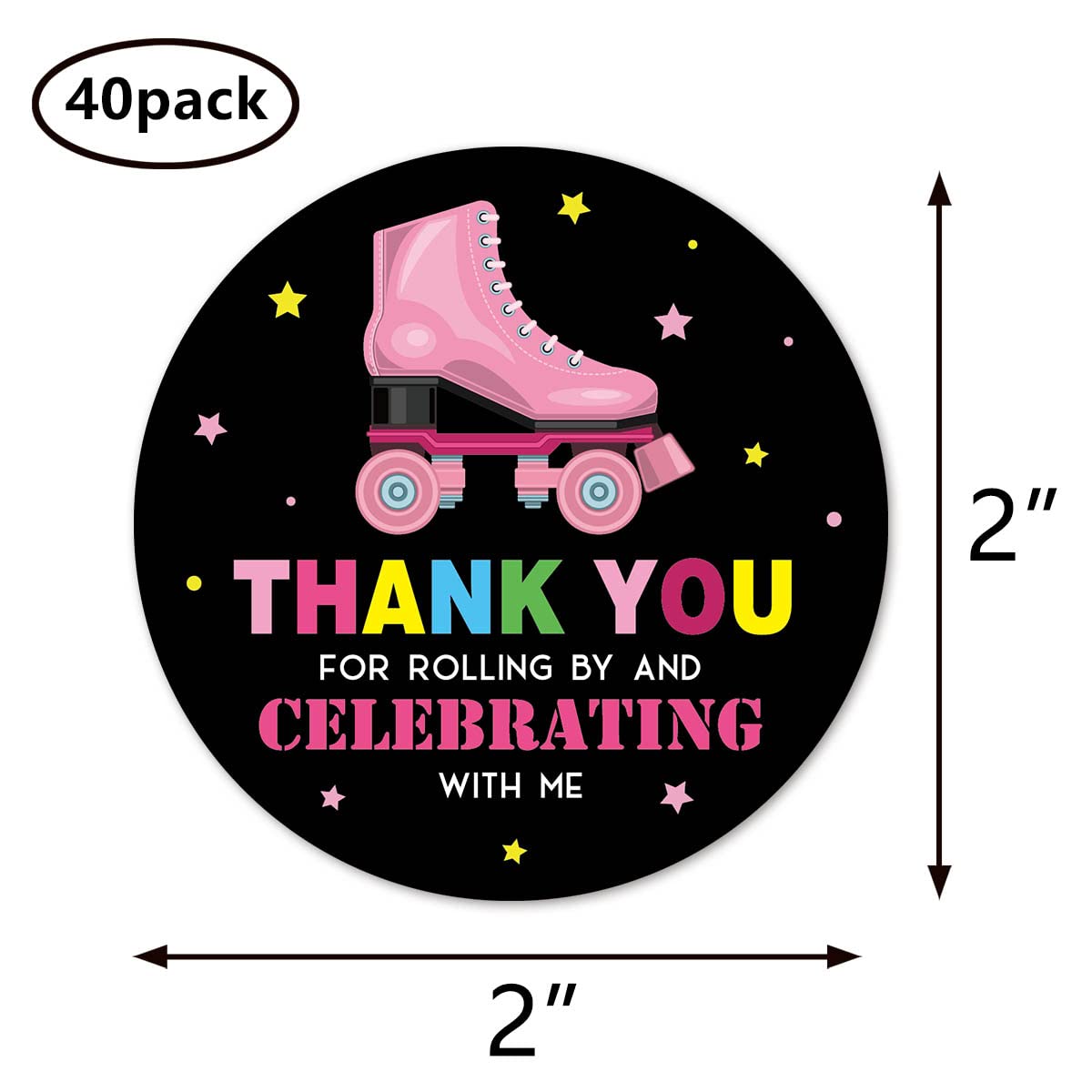 Roller skating Thank You Stickers, 2 Inch Baby Shower Birthday Party Favor Labels 40-Pack