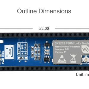 TOP1 SX1262 LoRa Node Module for Raspberry Pi Pico Series Boards, 902~930MHz Frequency Band, Support LoRaWAN Protocol, Support FSK/GFSK/LoRa Modulations (Pico-LoRa-SX1262-915M)