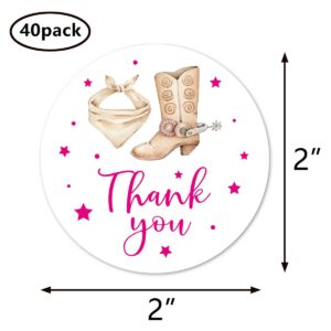 Cowgirl Boots Thank You Stickers, 2 Inch Girl Pink Western Birthday Baby Shower Party Favor Labels 40-Pack