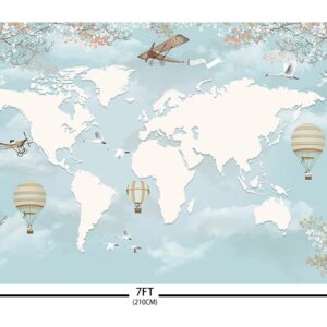 Sendy 7x5ft A New Adventure Begins Travel Backdrop Baby Shower Party Decorations for Boy World Map Around World Adventure Awaits Airplane Birthday Bridal Shower Photography Background Photo Banner