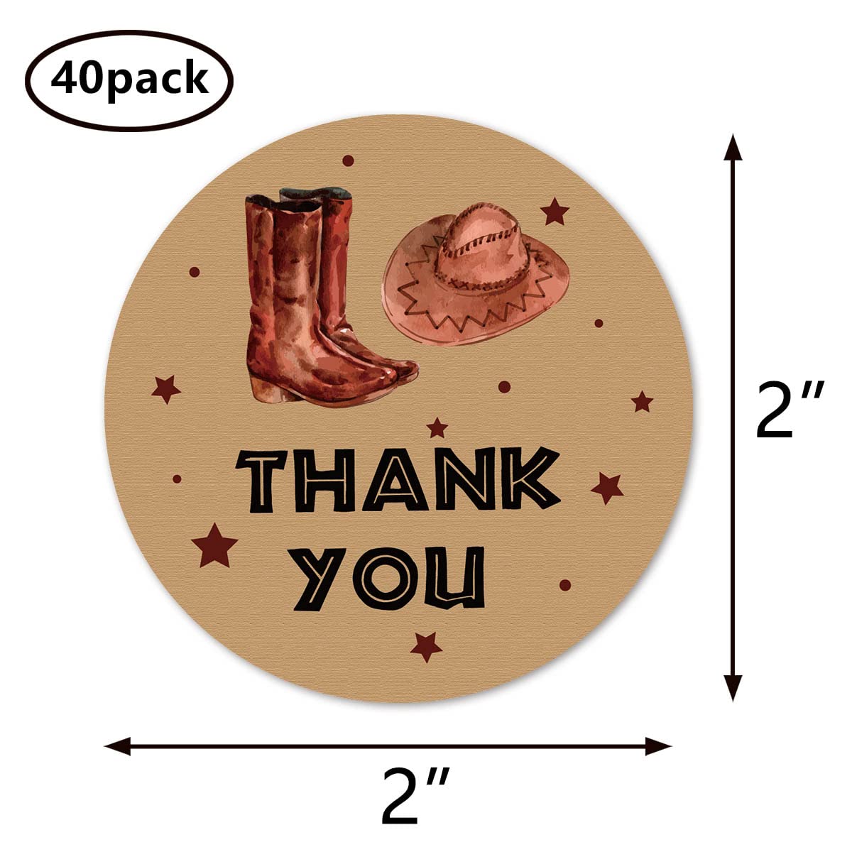 Cowboy Boots Thank You Stickers, 2 Inch Boy Western Birthday Baby Shower Party Favor Labels 40-Pack