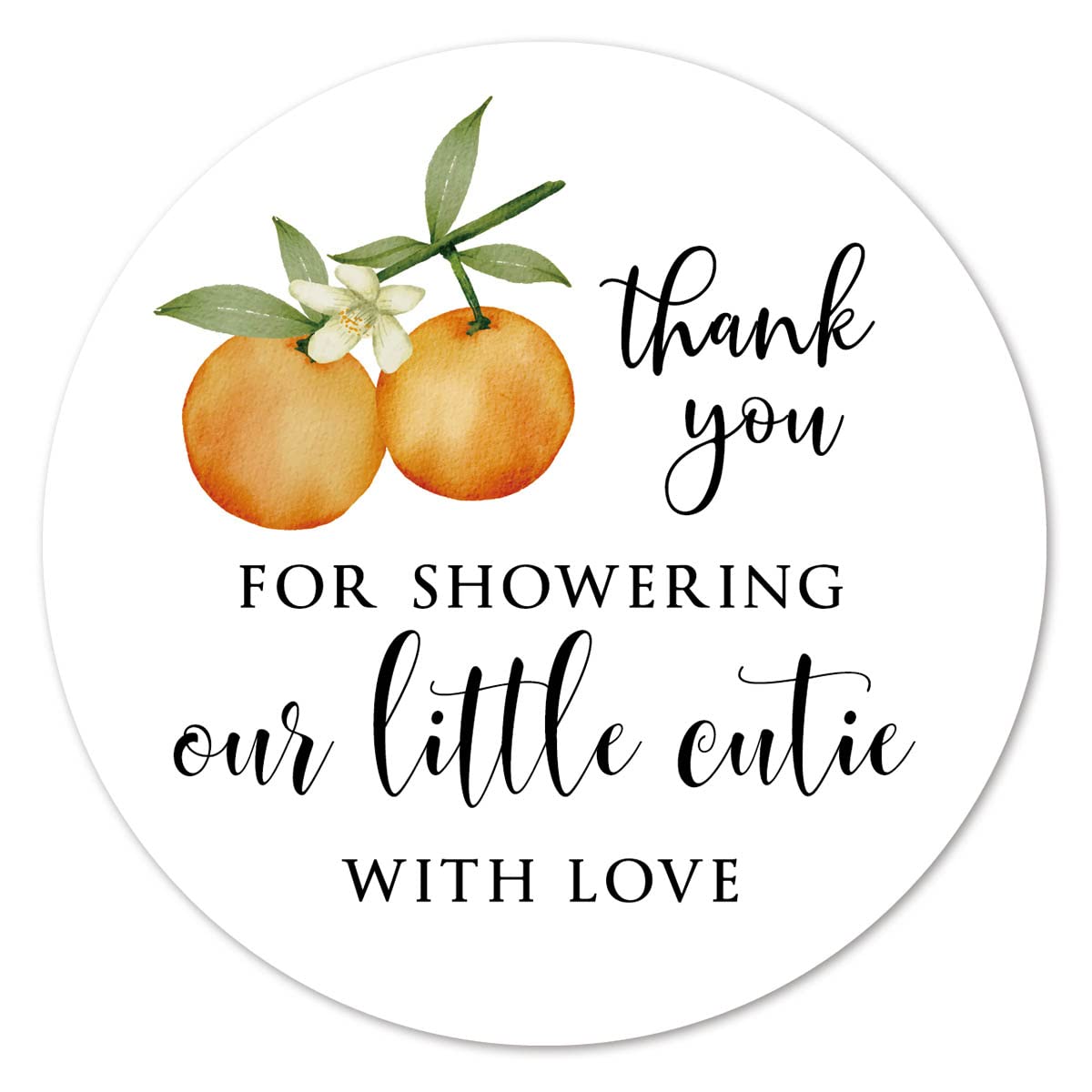 Orange Thank Showering Little Cutie Stickers, 2inch Baby Shower Party Labels 40-pack