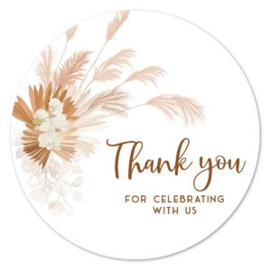 pampas grass thank celebrating stickers, 2 inch baby shower birthday party favor labels 40-pack