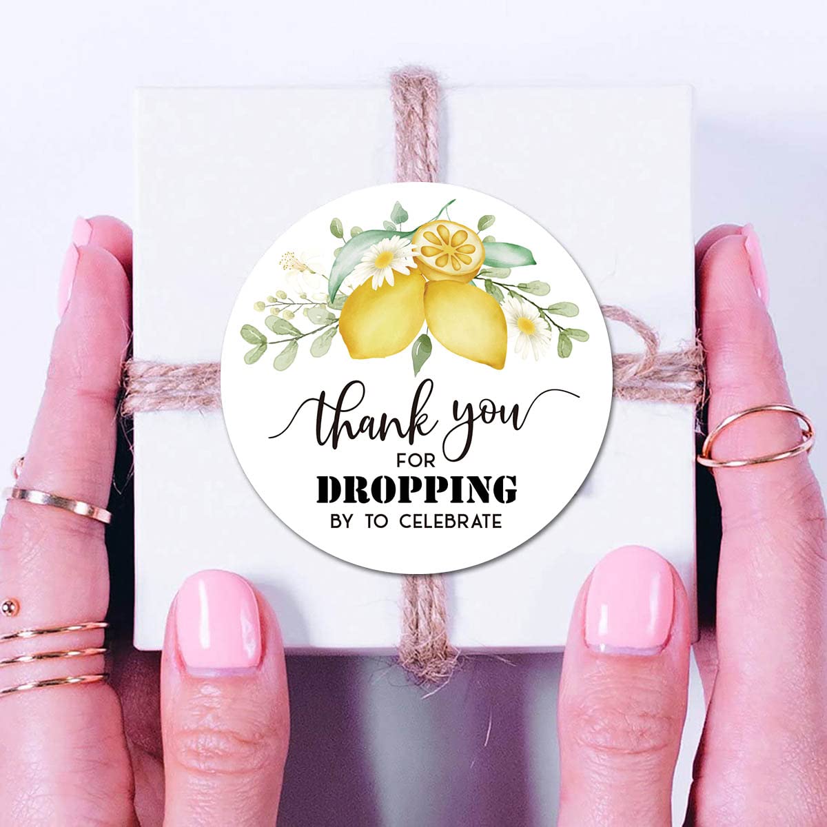 Lemon Thank You Dropping by Stickers, 2 Inch Baby Shower Birthday Party Favor Labels 40-Pack